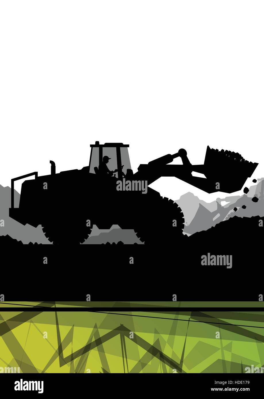 Digger excavator machinery digging action in construction site abstract ...