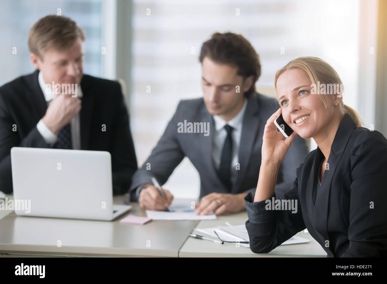 Group of businessmen at the modern office desk with computer Stock ...