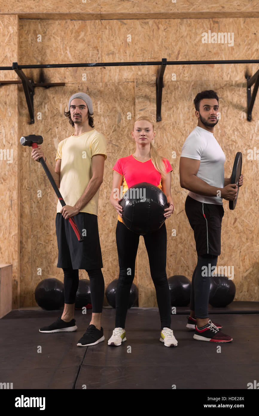 Sport Fitness People Group Crossfit Training Equipment, Young Healthy ...