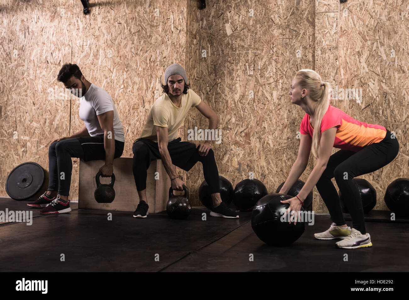 Sport Fitness People Group Crossfit Training Equipment, Young Healthy ...