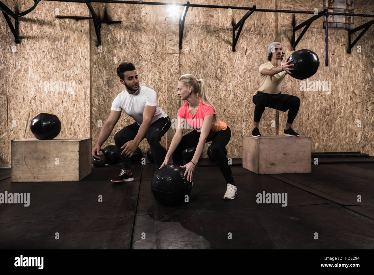 Sport Fitness People Group Crossfit Training Equipment, Young Healthy ...