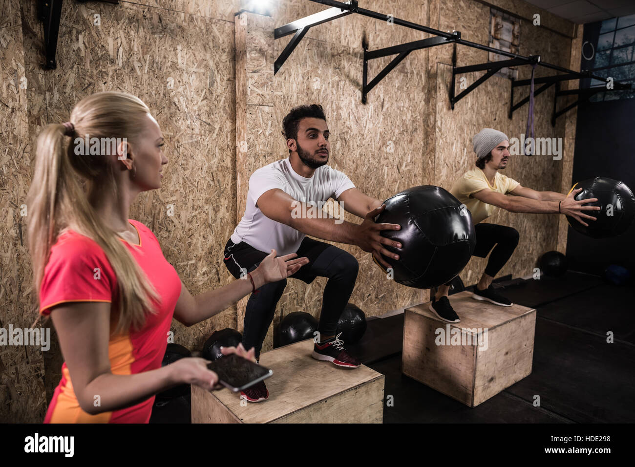 Sport Fitness People Group Crossfit Training Equipment, Young Healthy ...