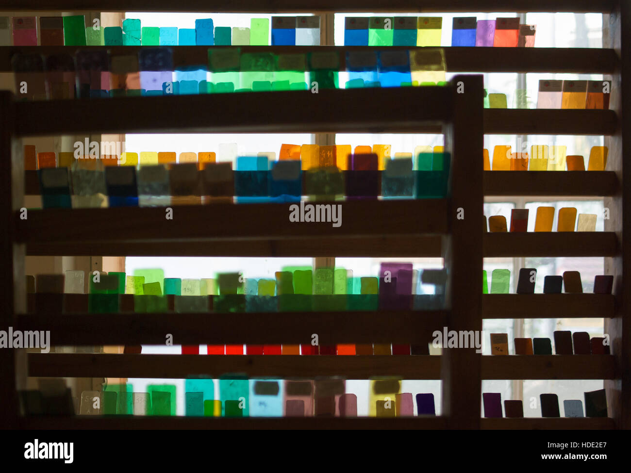 Racks full of stained glass samples Stock Photo - Alamy