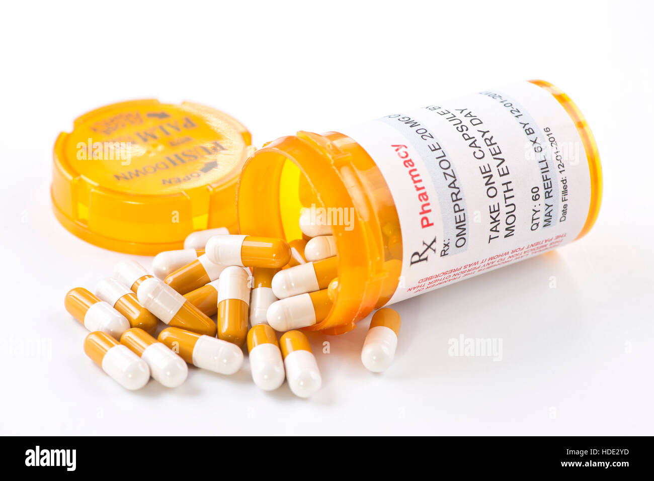 Omeprazole prescription bottle with side effects info sheet. Omeprazole ...