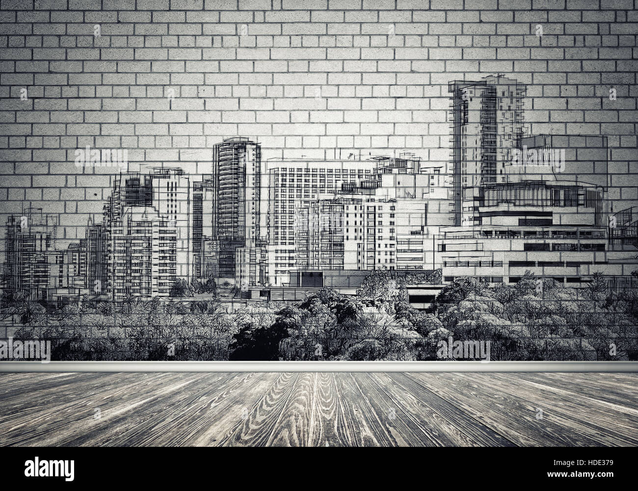 City design on wall Stock Photo - Alamy