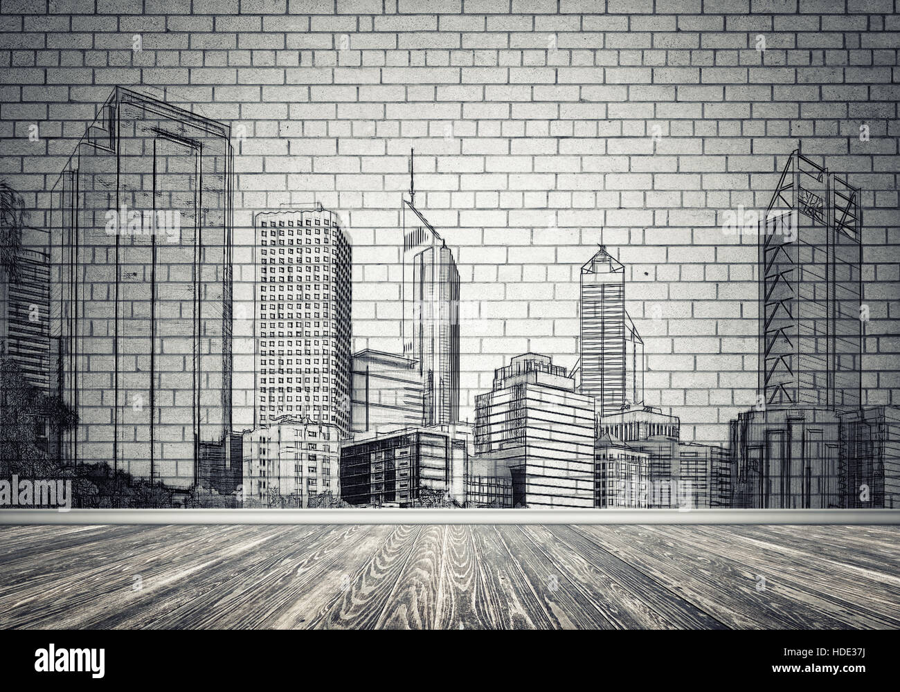 City design on wall Stock Photo - Alamy