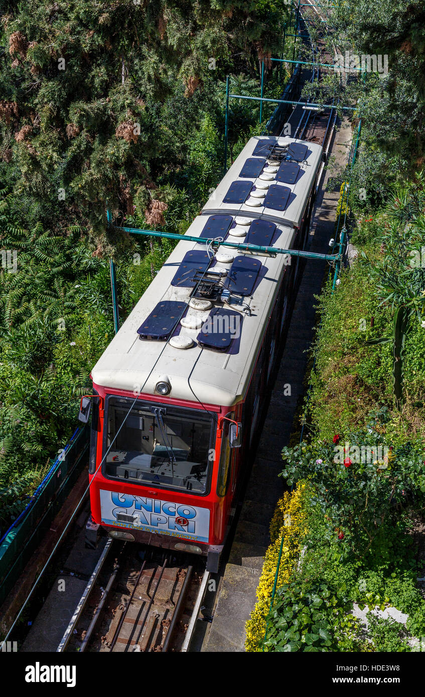 The funicular railway on the island of Capri, Campania, Italy Stock ...