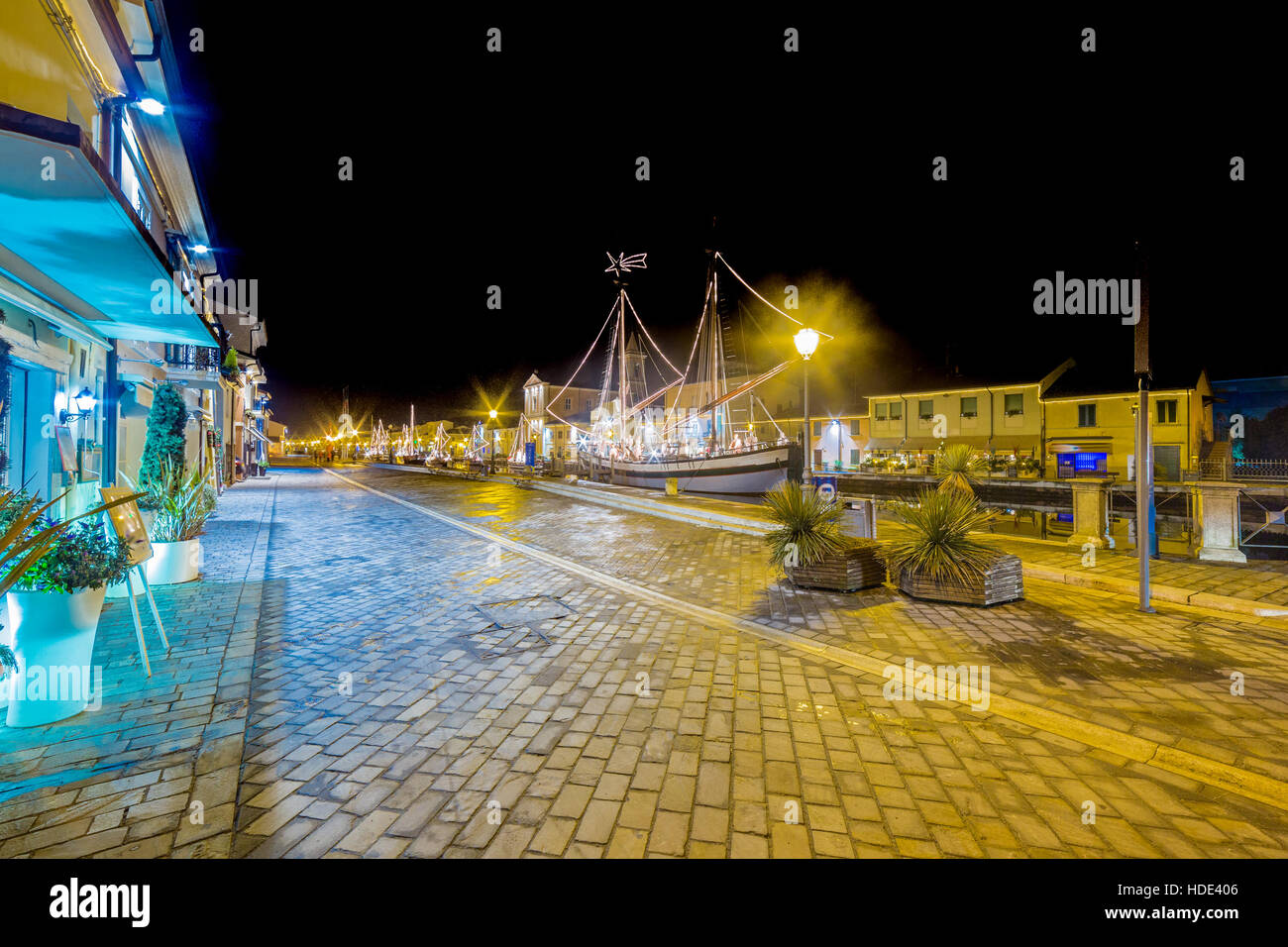 night view of marine crib, a Christmas Nativity scene on floating boats ...