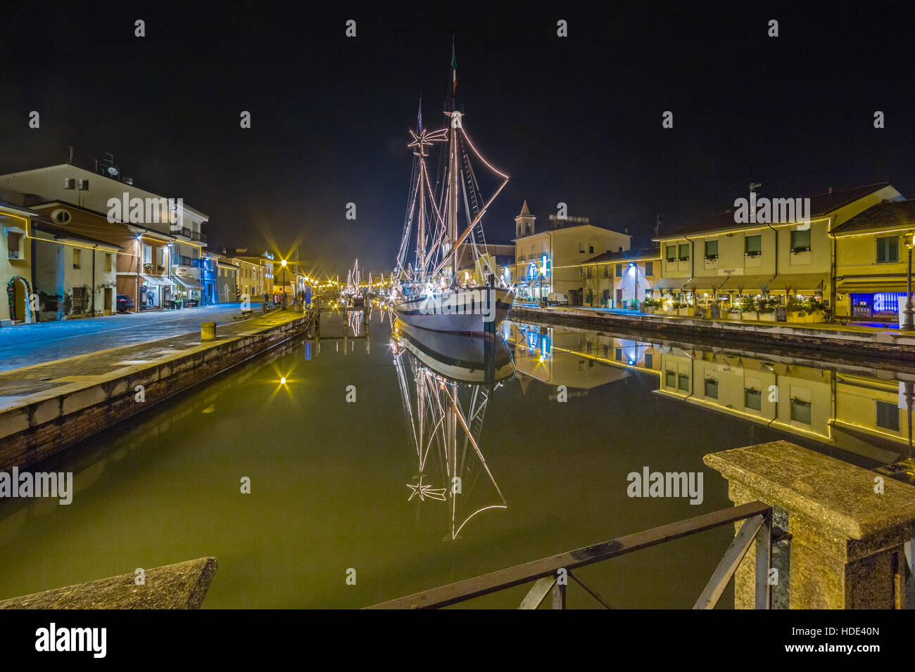 night view of marine crib, a Christmas Nativity scene on floating boats ...