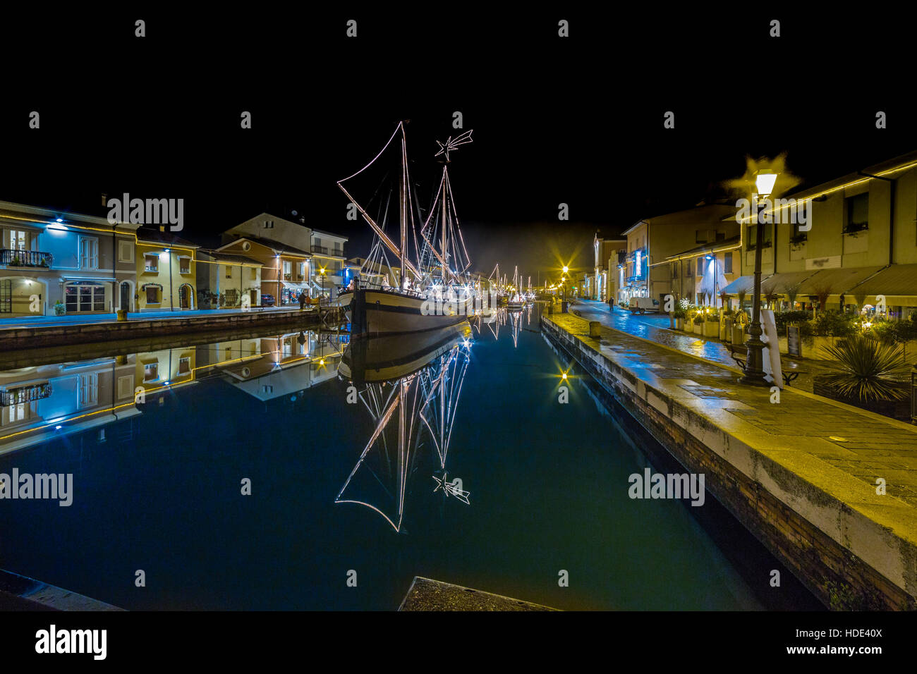 night view of marine crib, a Christmas Nativity scene on floating boats ...