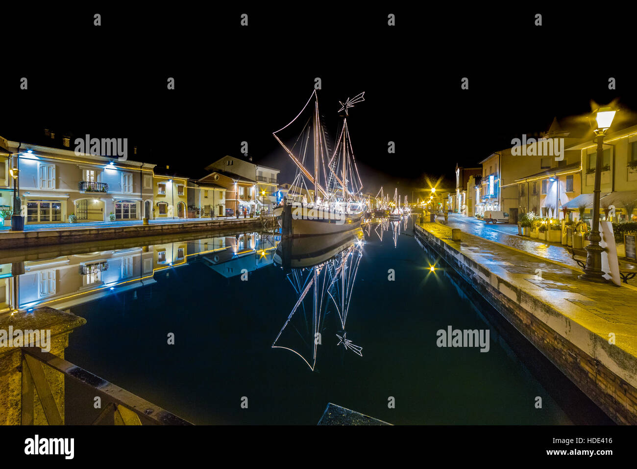 night view of marine crib, a Christmas Nativity scene on floating boats ...