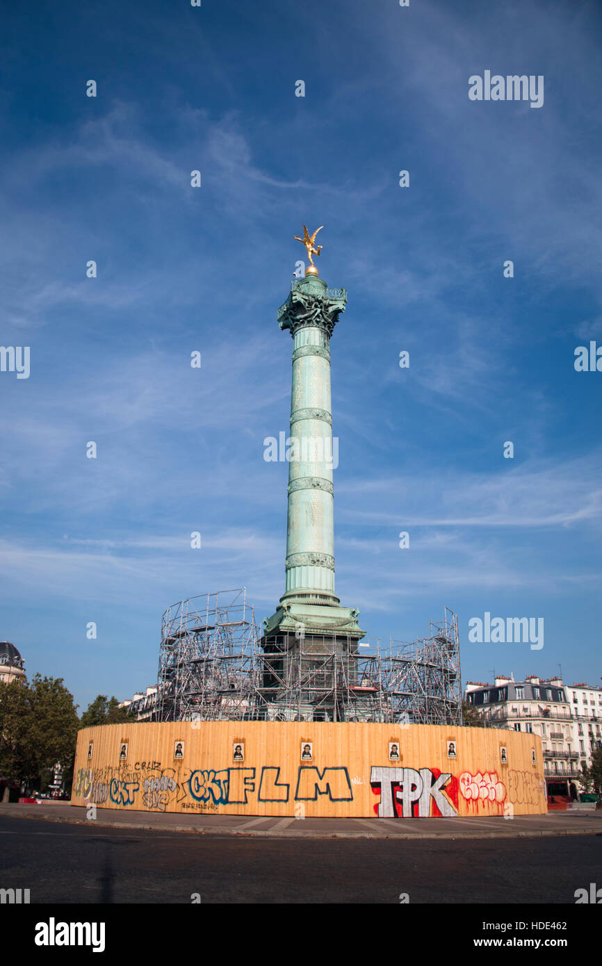 Statue on the Colonne De Juillet roundabout Bastille in Paris in France ...