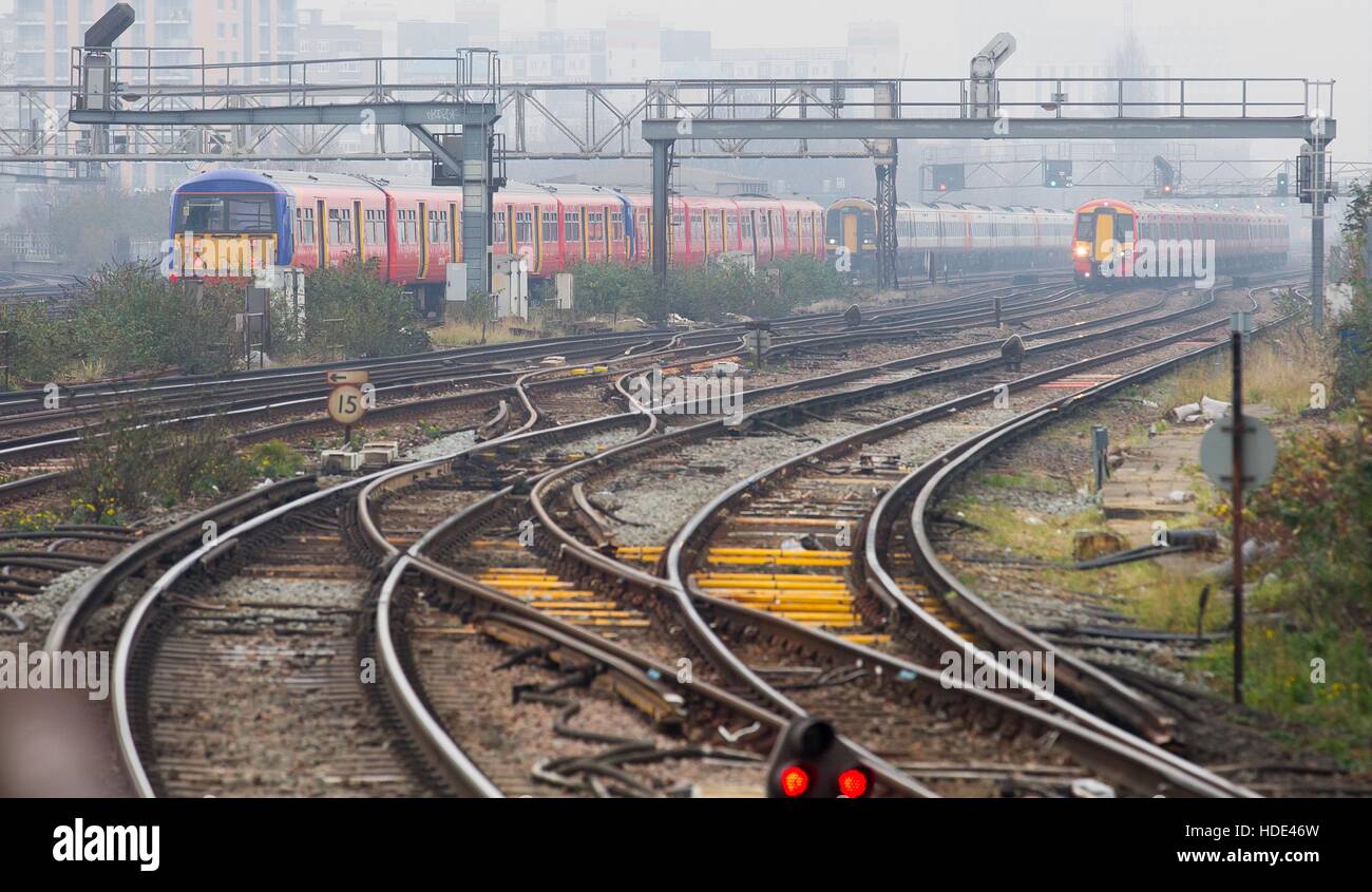 A train passes through Clapham Junction station in South West London ...