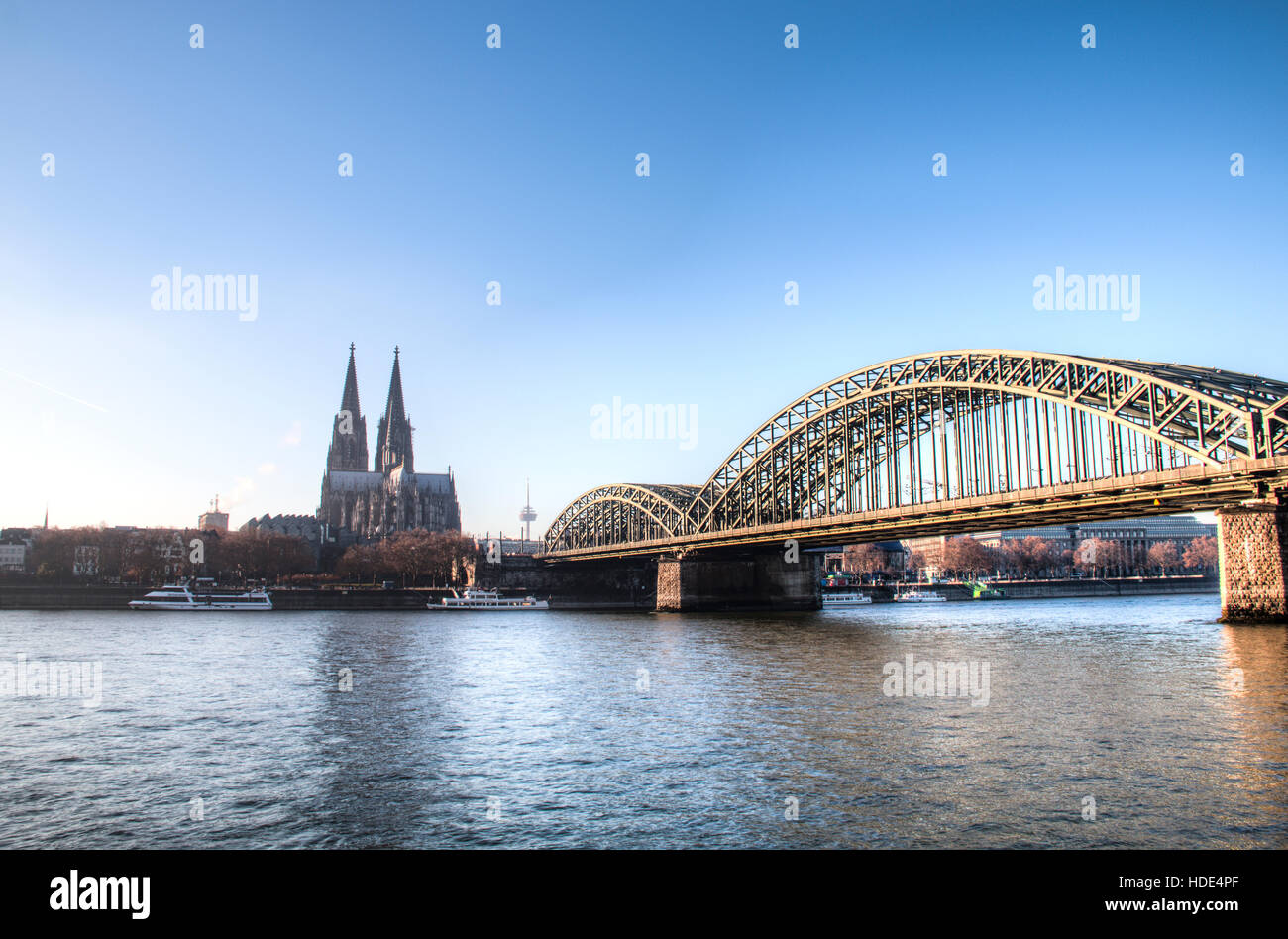 View over Cologne in Germany with the famous bridge over the Rhine ...