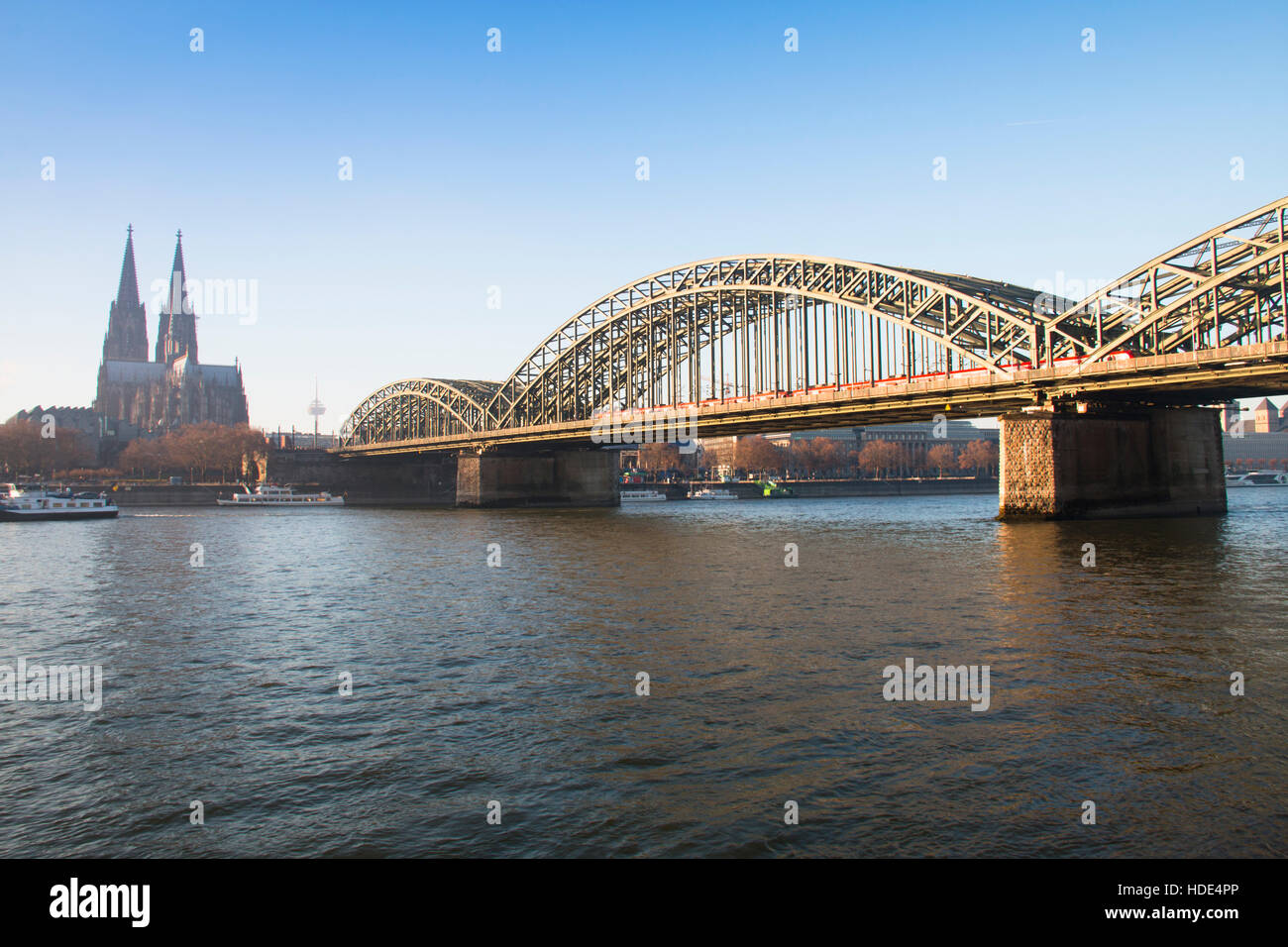 View over Cologne in Germany with the famous bridge over the Rhine ...