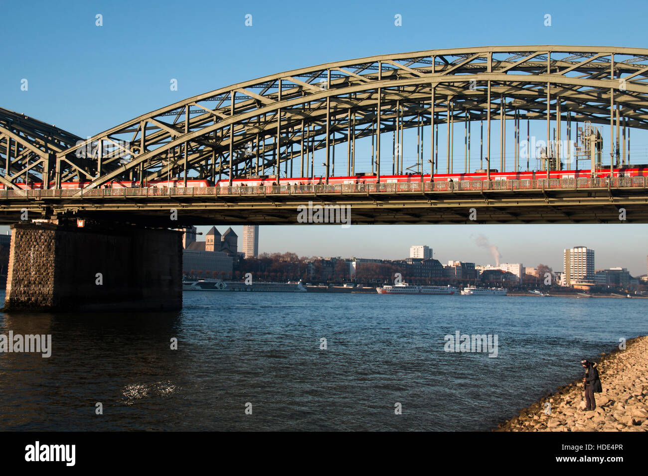 View over Cologne in Germany with the famous bridge over the Rhine ...