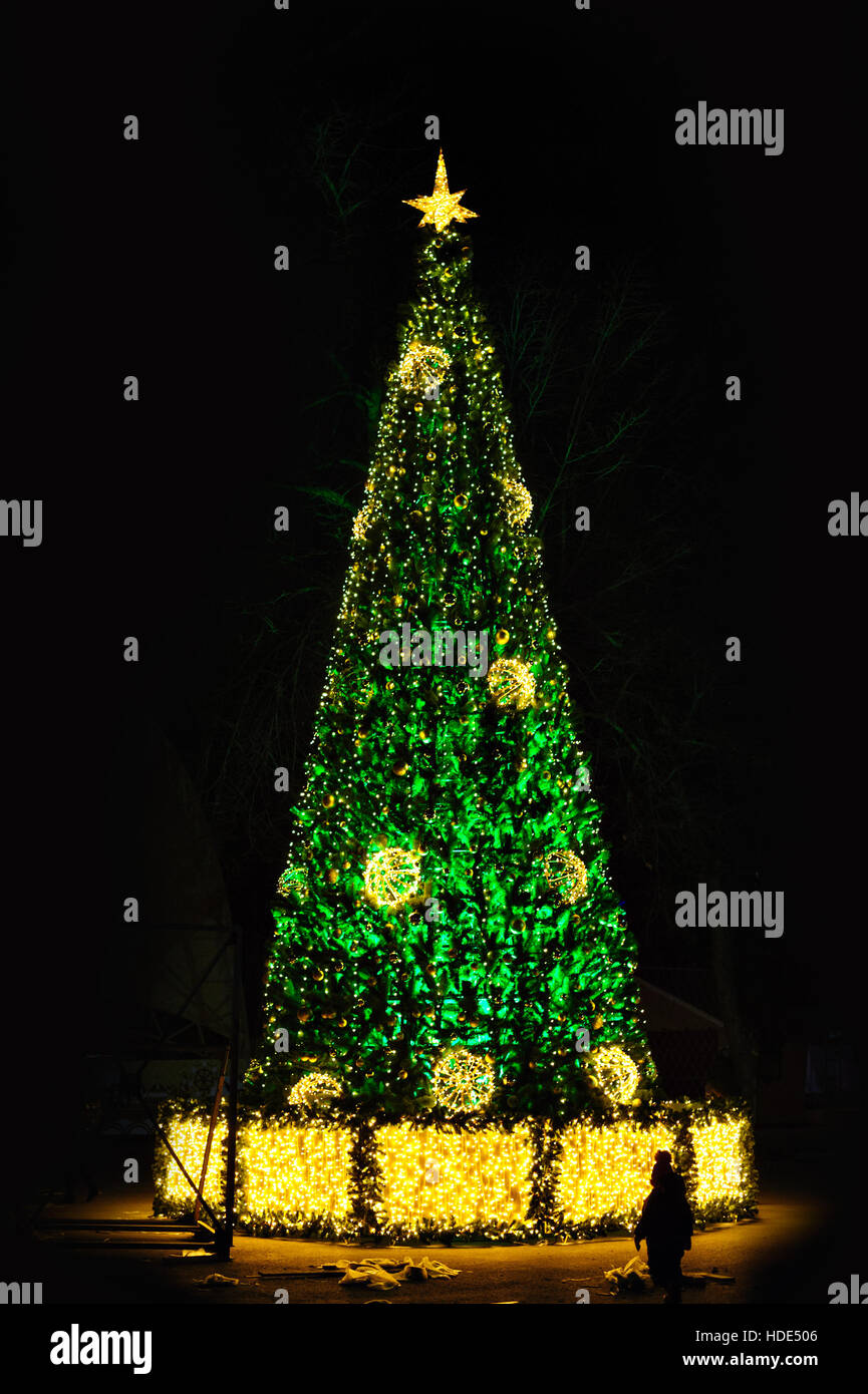 Green christmas tree with lights hi-res stock photography and images ...
