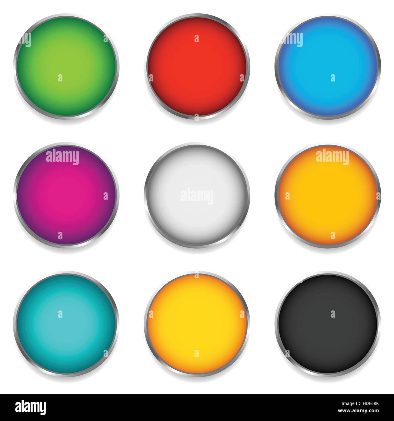 Glossy colorful circle, sphere, orb icons with blank space in 9 color ...