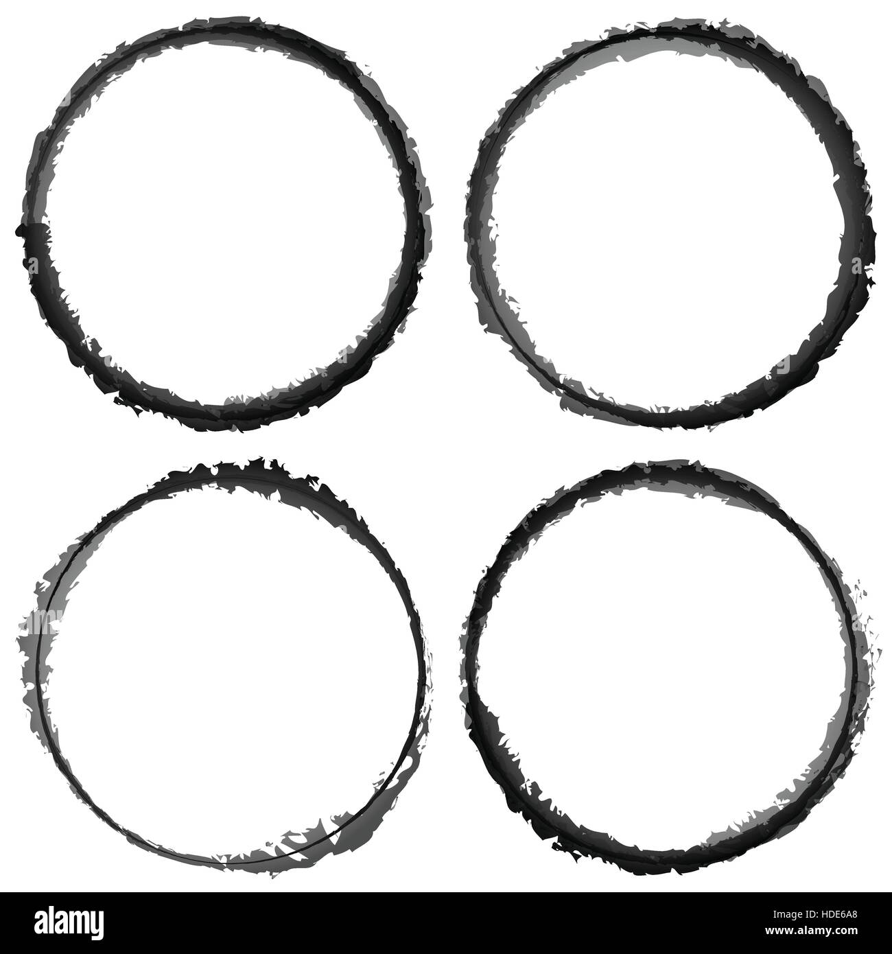 4 grungy circles with painted effect. Textured, distressed circle ...