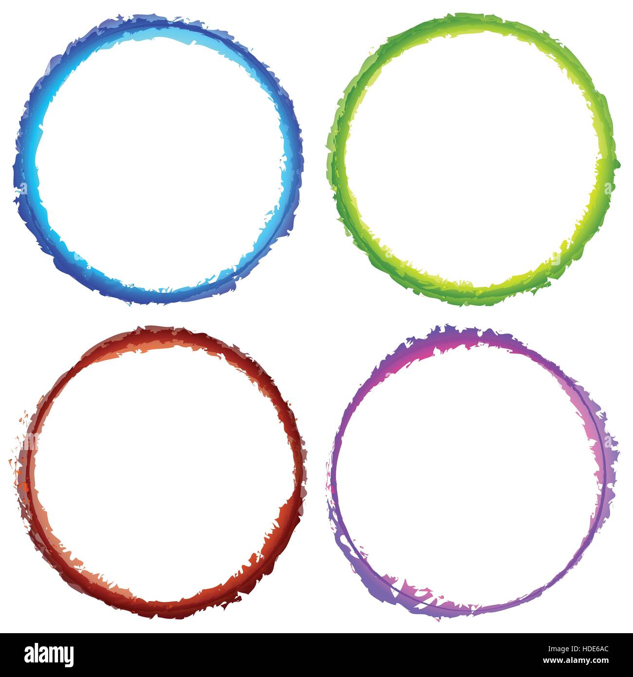 4 grungy circles with painted effect. Textured, distressed circle ...