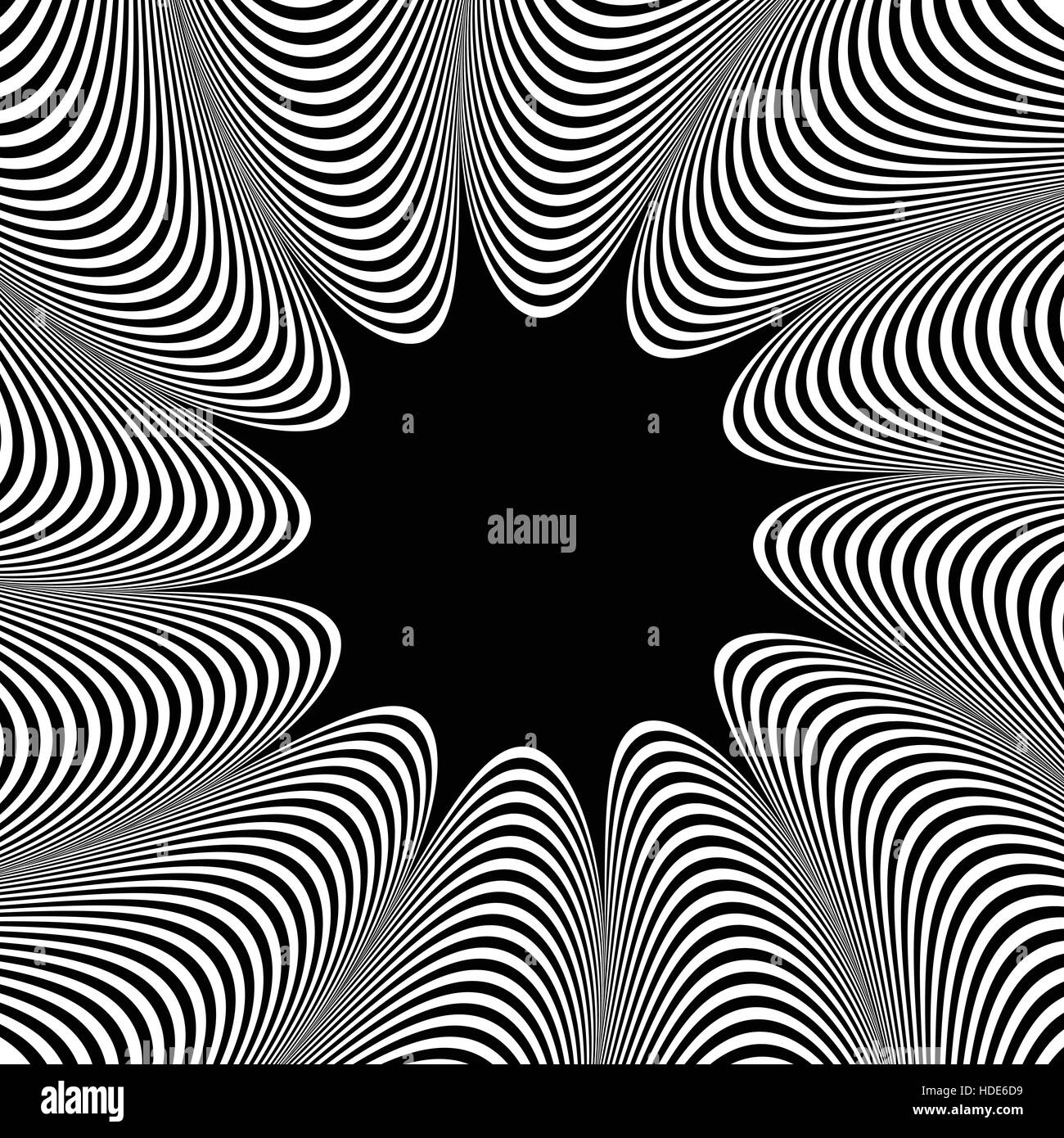 Abstract Element With Radiating Lines Monochrome Concentric Radial Pattern Distortion