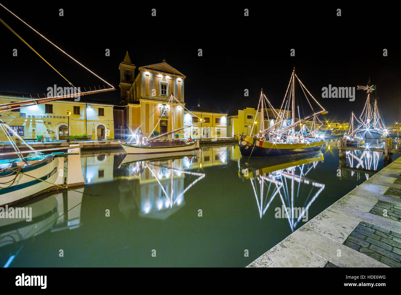 night view of Christmas Lights and decorations and marine crib, a ...