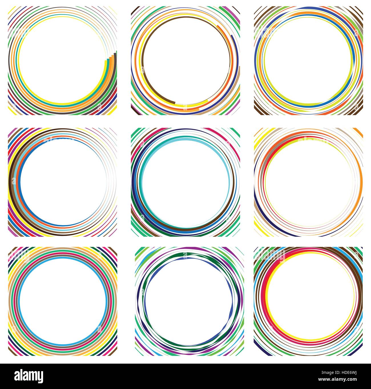 Set of random circle elements. Concentric circles, concentric rings. 9 ...
