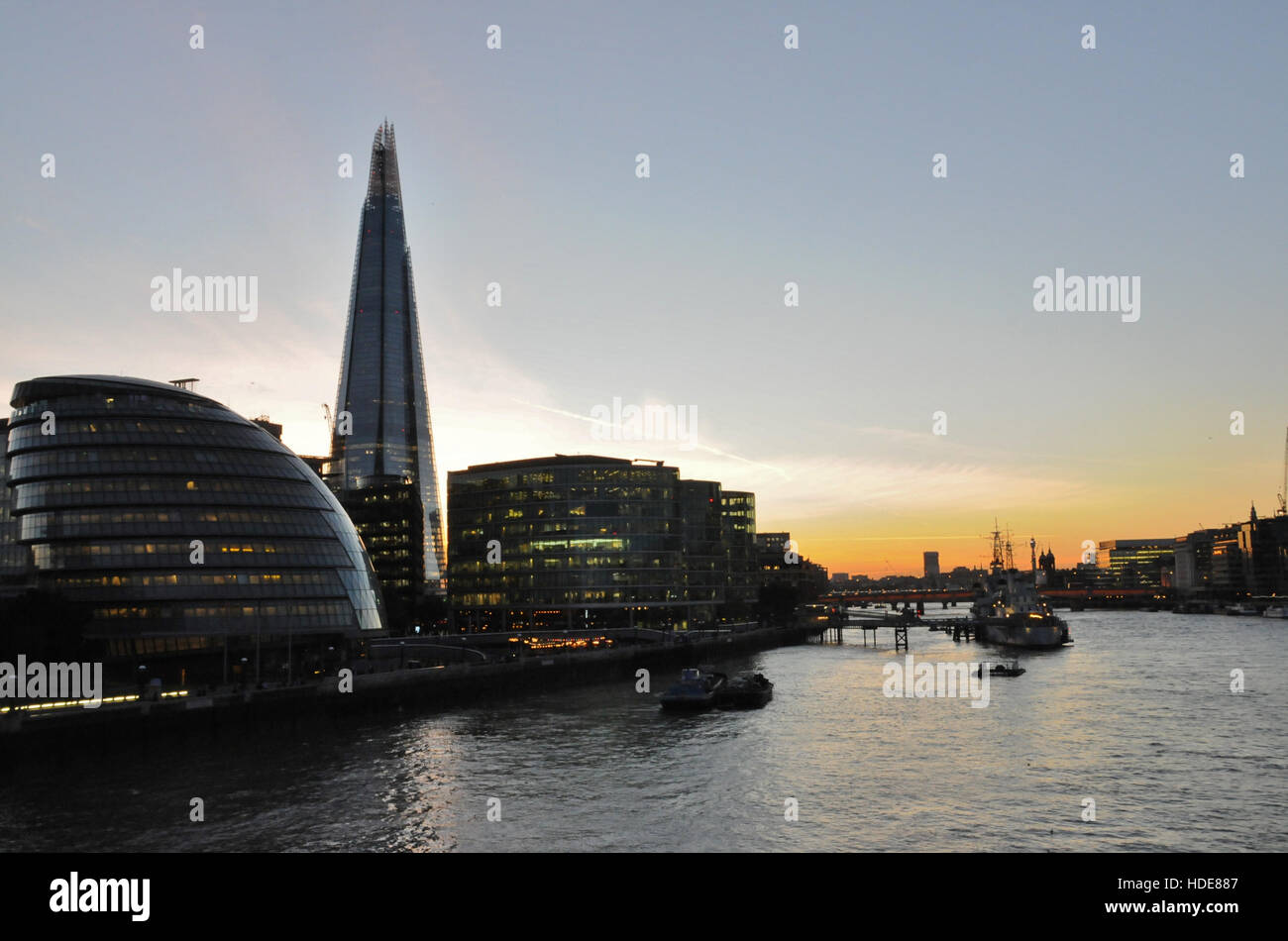 London's City Hall and The Shard at sunset Stock Photo - Alamy