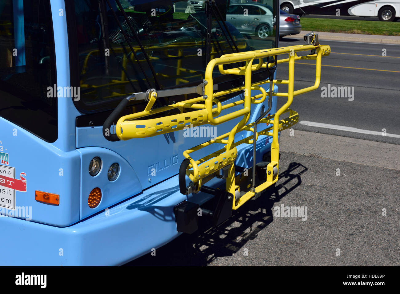 Bike rack on front of city bus, USA, Flagstaff, Arizona Stock Photo - Alamy