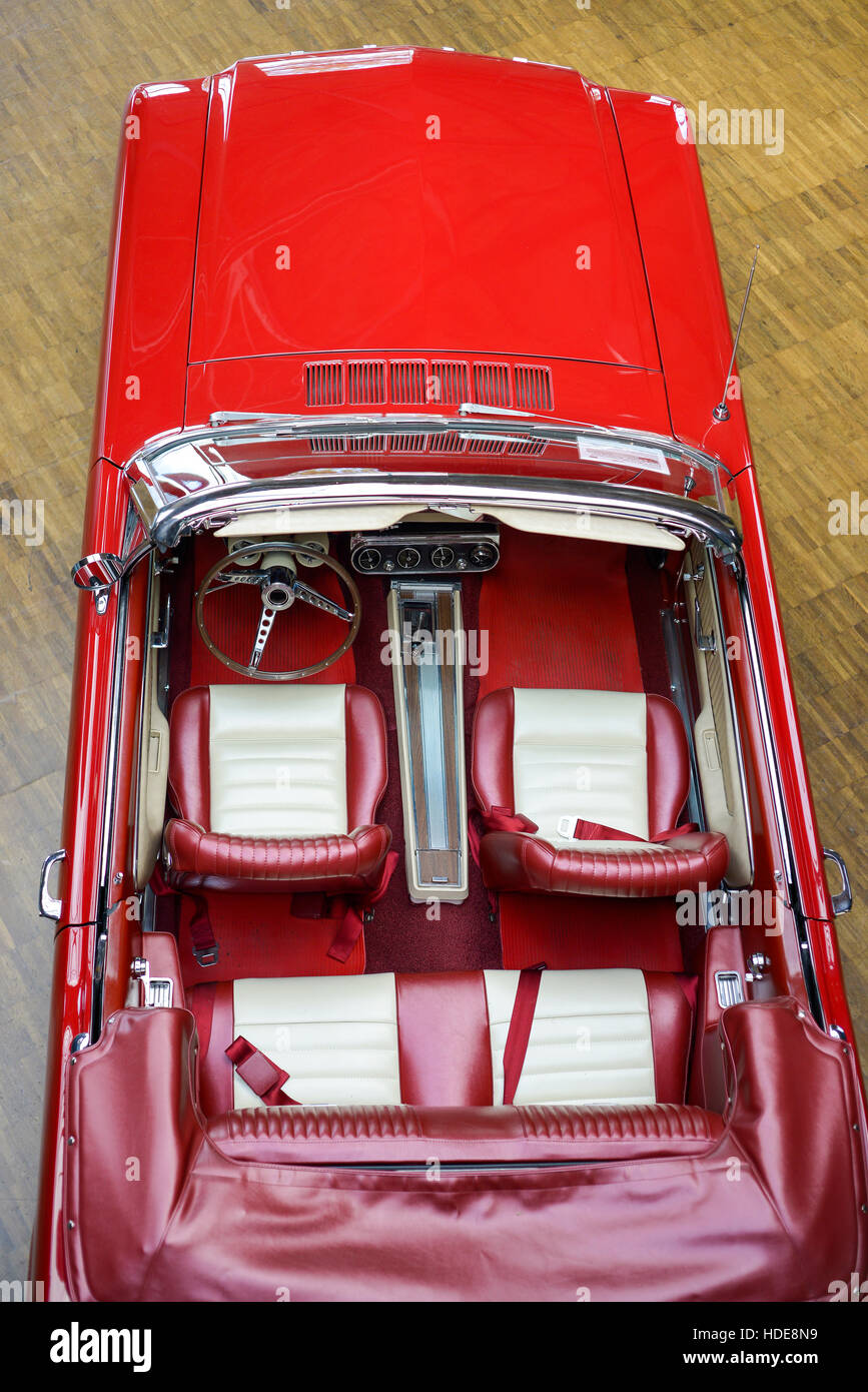 Retro Convertible Beige-Red Car from Above Stock Photo - Alamy