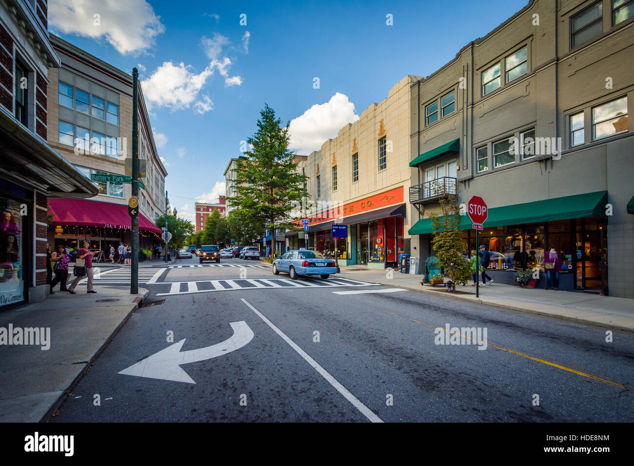 Intersection and buildings in downtown Asheville, North Carolina Stock ...
