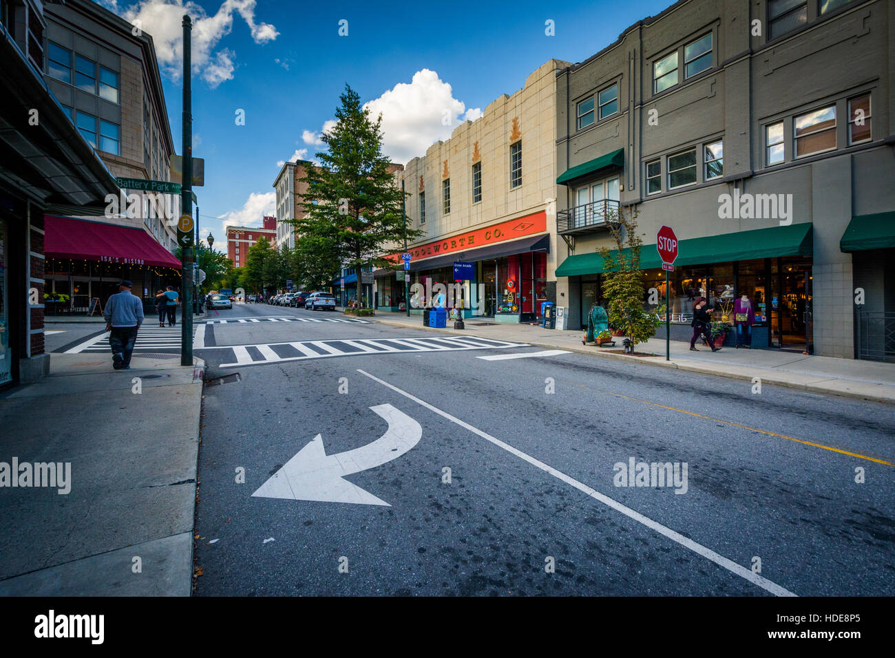 Intersection and buildings in downtown Asheville, North Carolina Stock ...