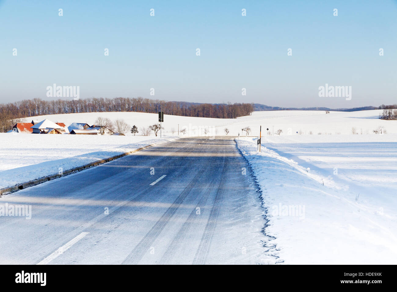 Street in winter on the swabian alps Stock Photo - Alamy