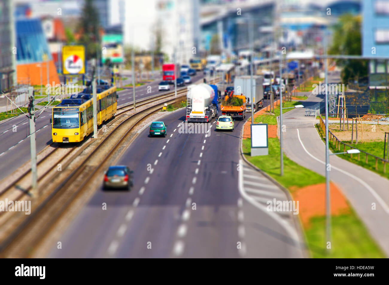 Street with tilt shift effect in Stuttgart, Germany Stock Photo - Alamy