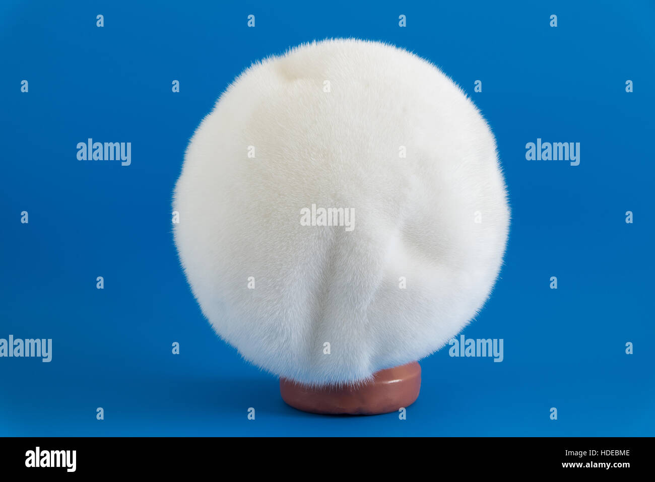 White beret from natural mink on mannequin. Back view Stock Photo - Alamy