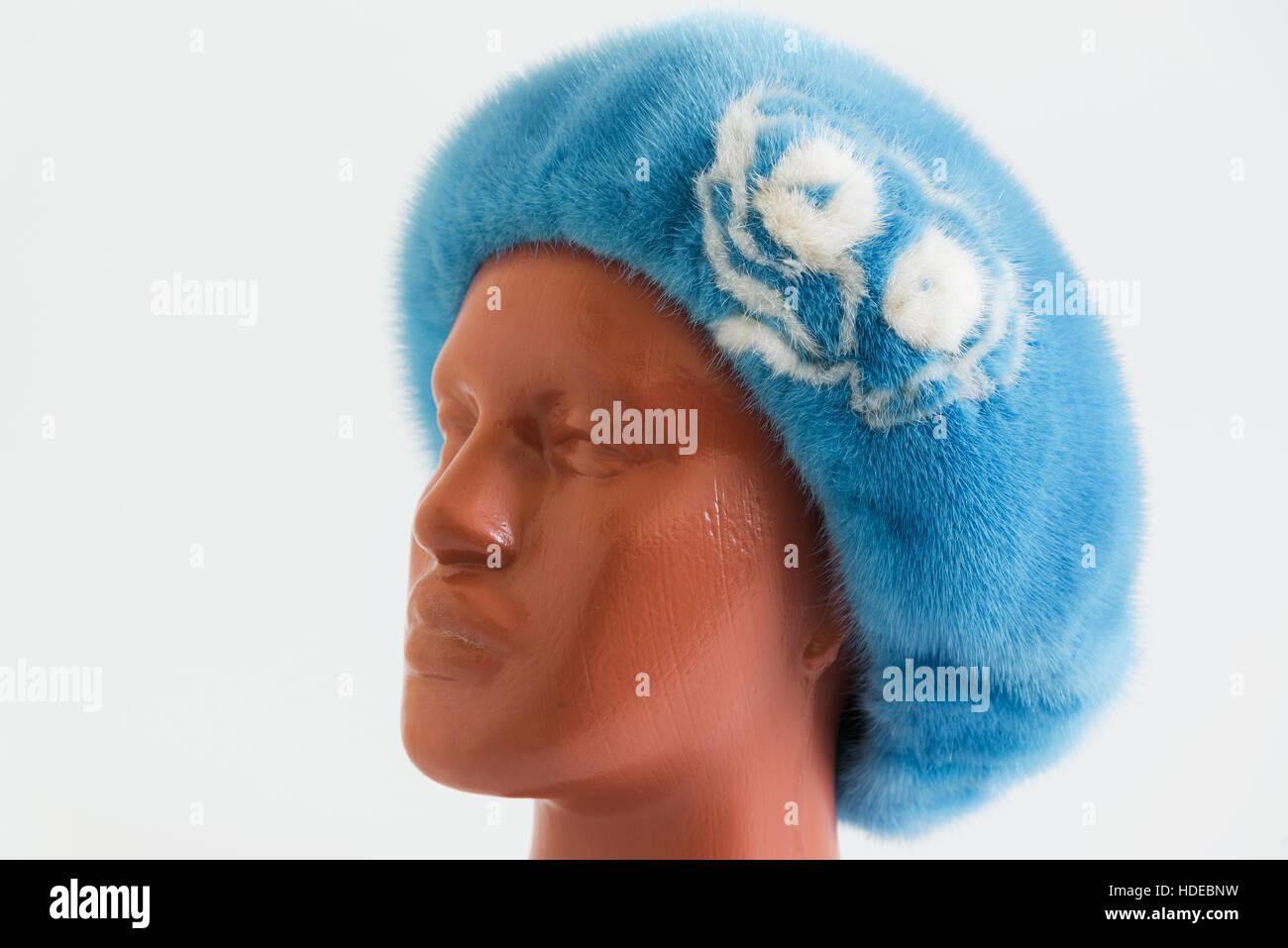 light blue beret from natural mink on mannequin Stock Photo - Alamy