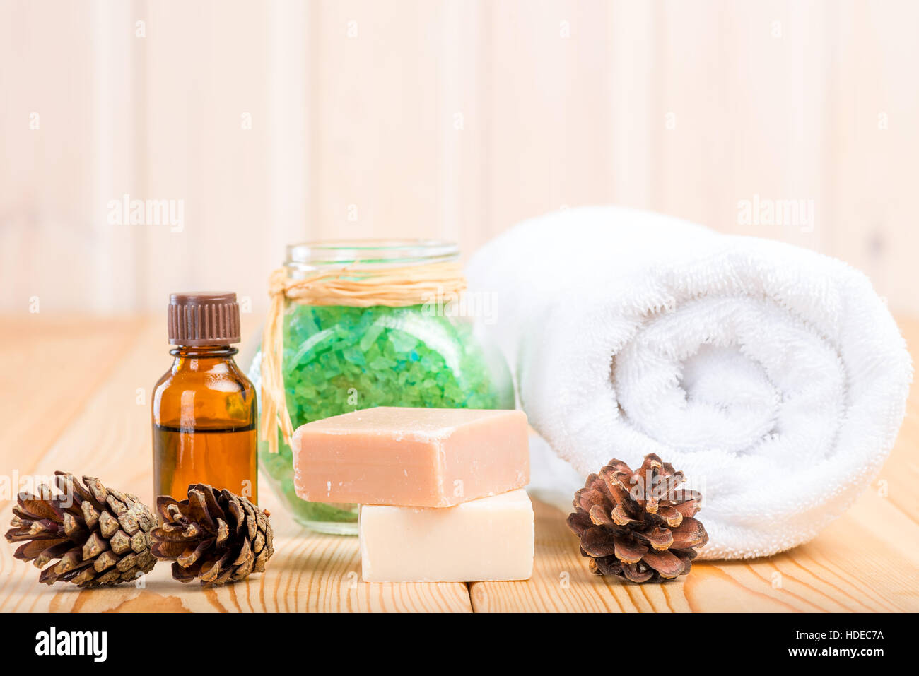 natural pine extract and a set for spa treatments Stock Photo - Alamy