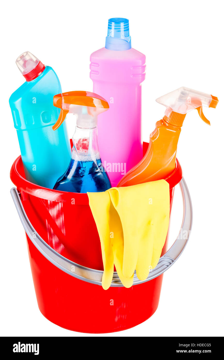 bucket and cleaning products for home cleaning isolated Stock Photo - Alamy