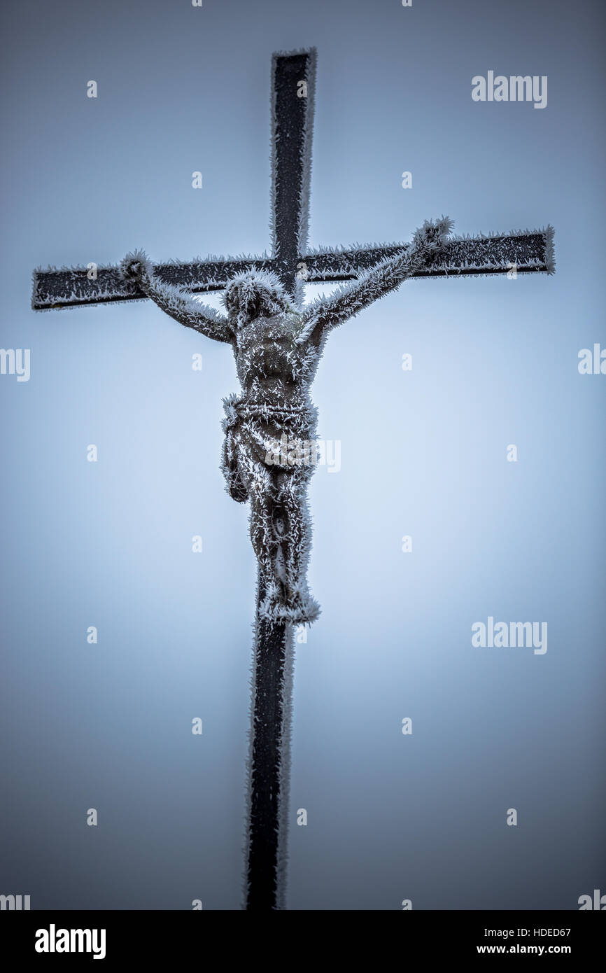 Jesus Christ, freeze, frozen, cold, winter, Jesus on the cross ...