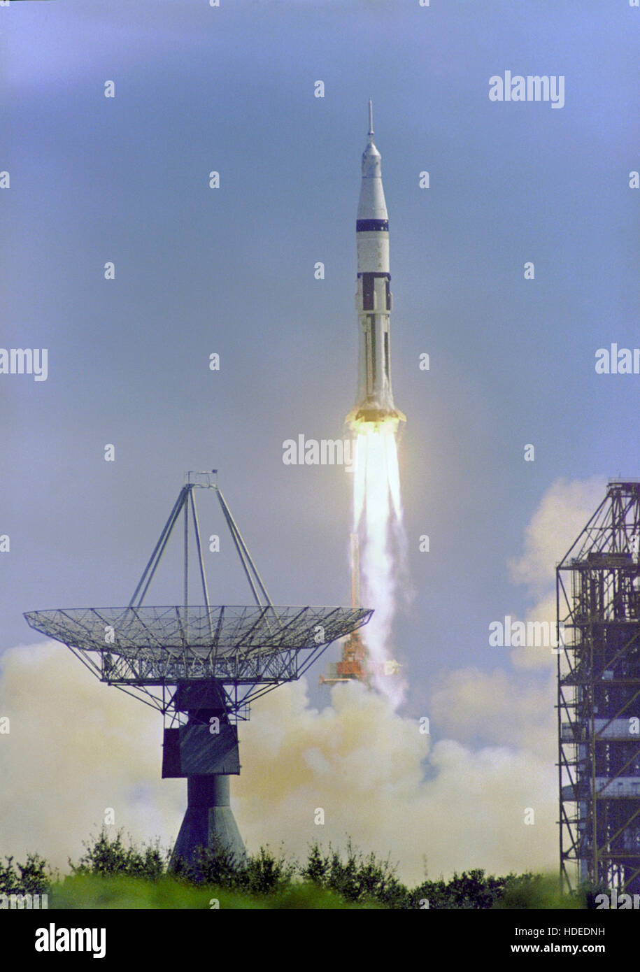 The Apollo 7 Saturn IB space vehicle launches from the Kennedy Space ...