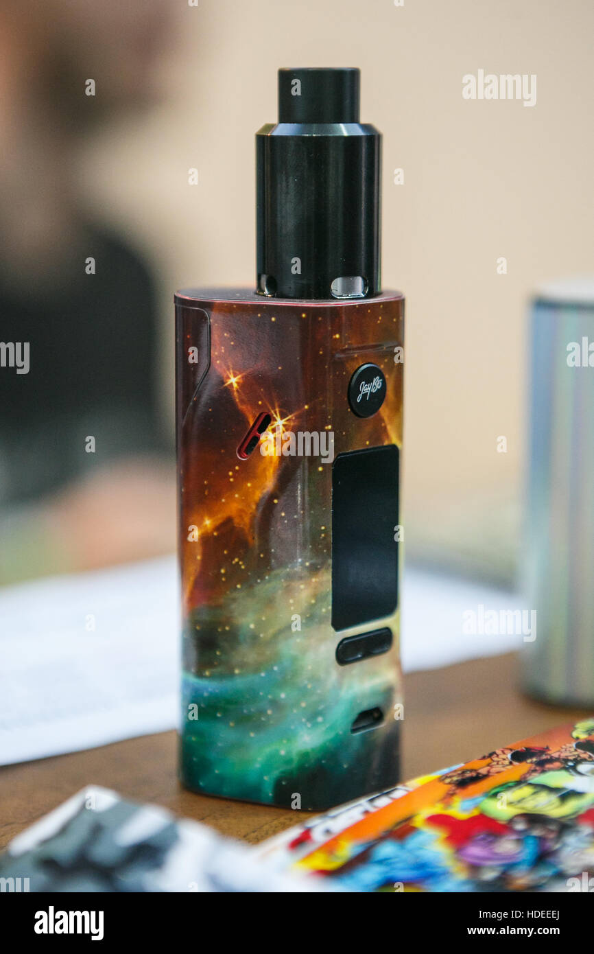 MOSCOW - 9 DECEMBER,2016: International Vape Expo.Very popluar modern ...