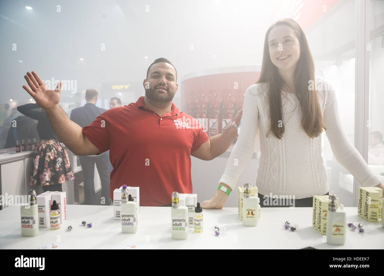 MOSCOW - 9 DECEMBER,2016: International Vape Expo.People at big vaping ...