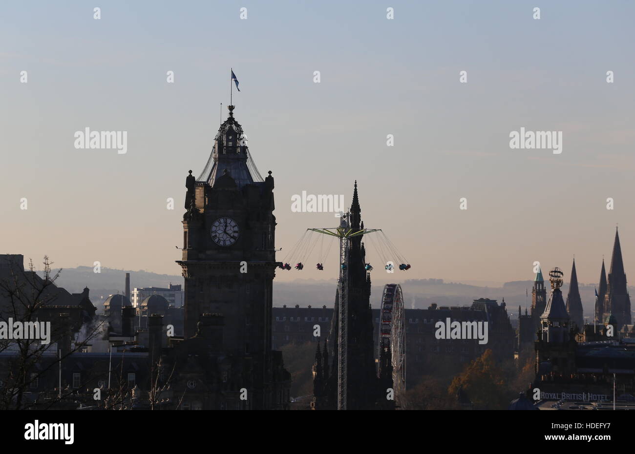 Balmoral Hotel, Star Flyer ride and Scott Monument Edinburgh Scotland ...