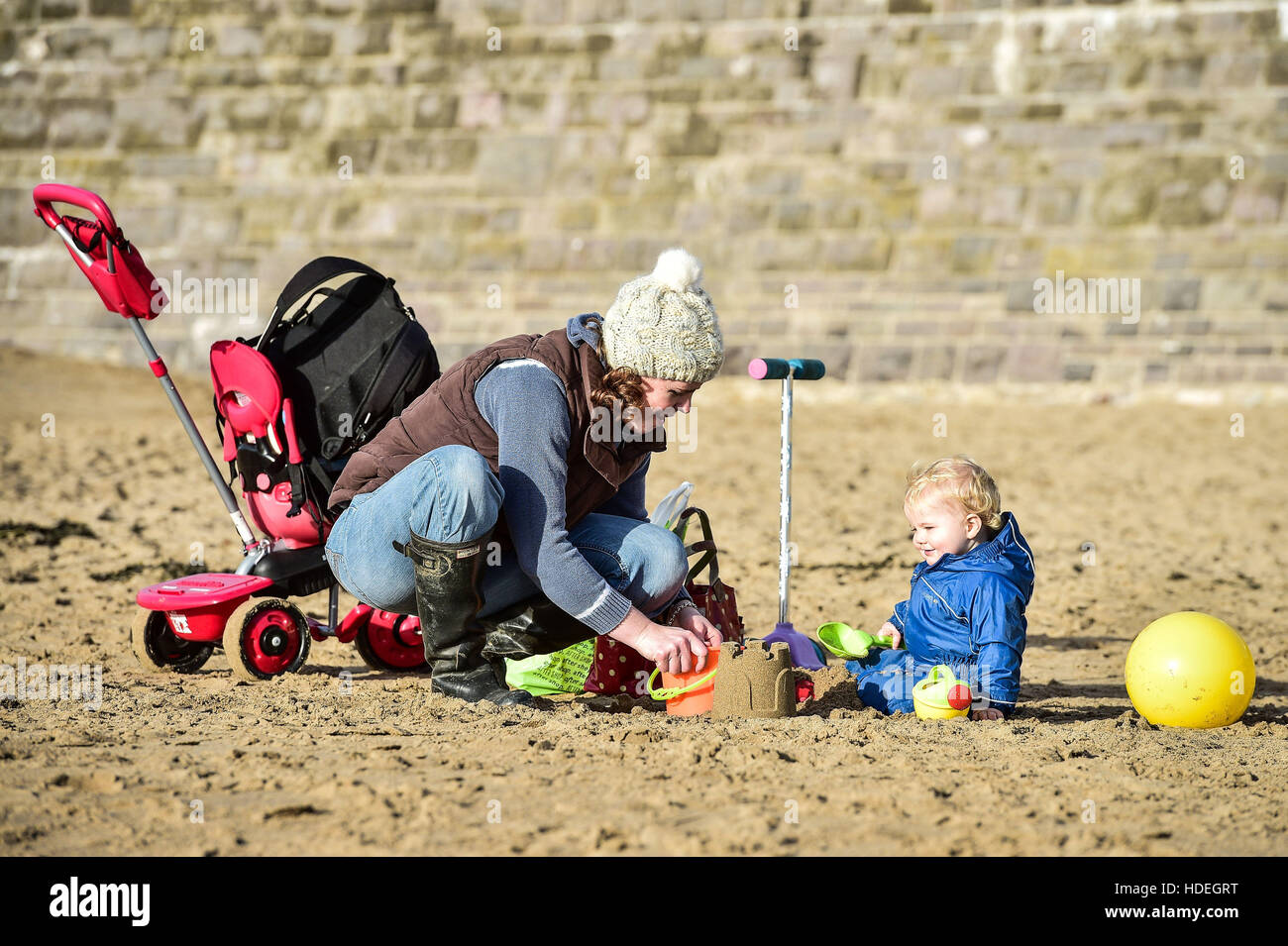 Brinsley Burchell, 1, from Barry, helps his mum Rhiannon to build ...