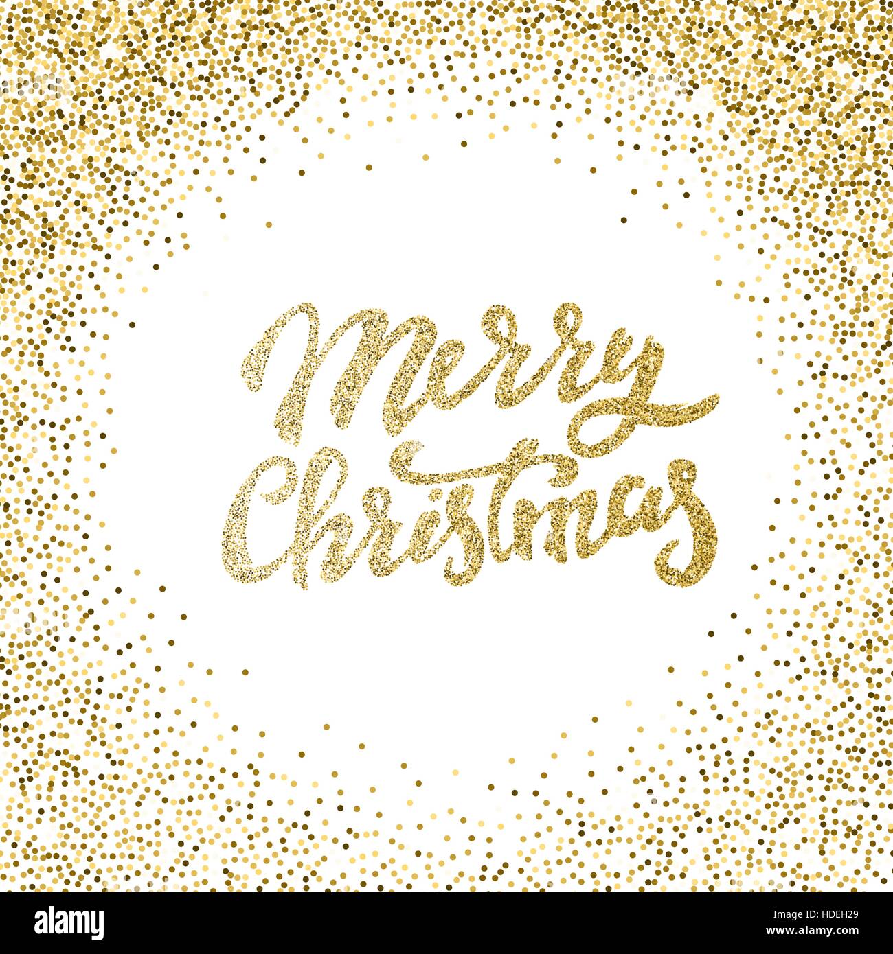 Merry Christmas gold glitter lettering with frame from golden dots ...