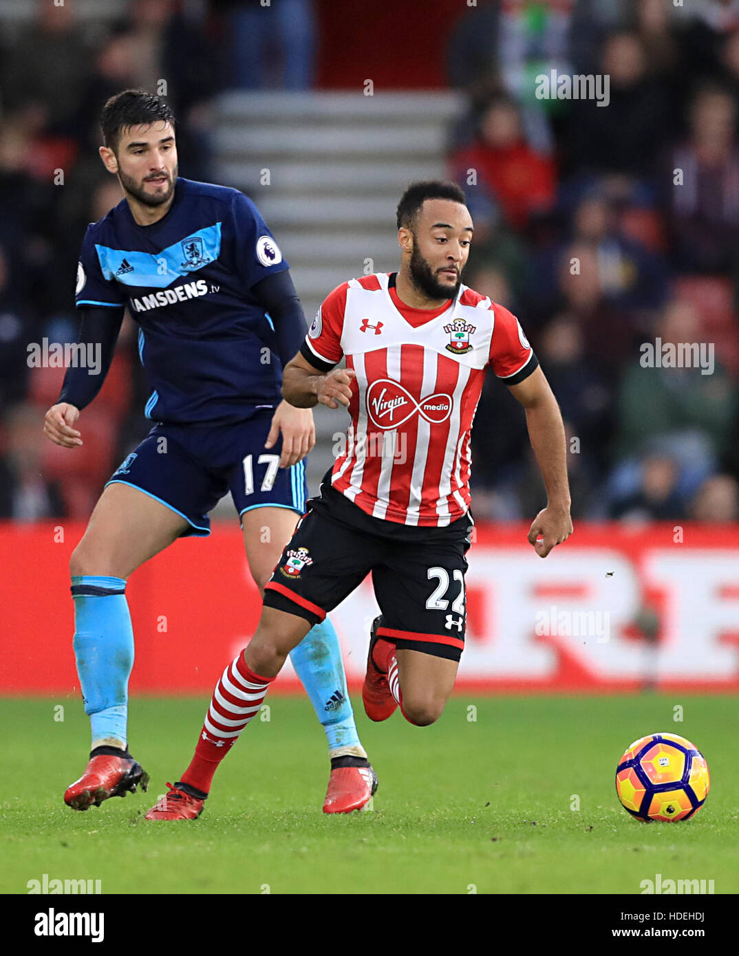 Middlesbrough's Antonio Barragan (left) and Southampton's Nathan ...