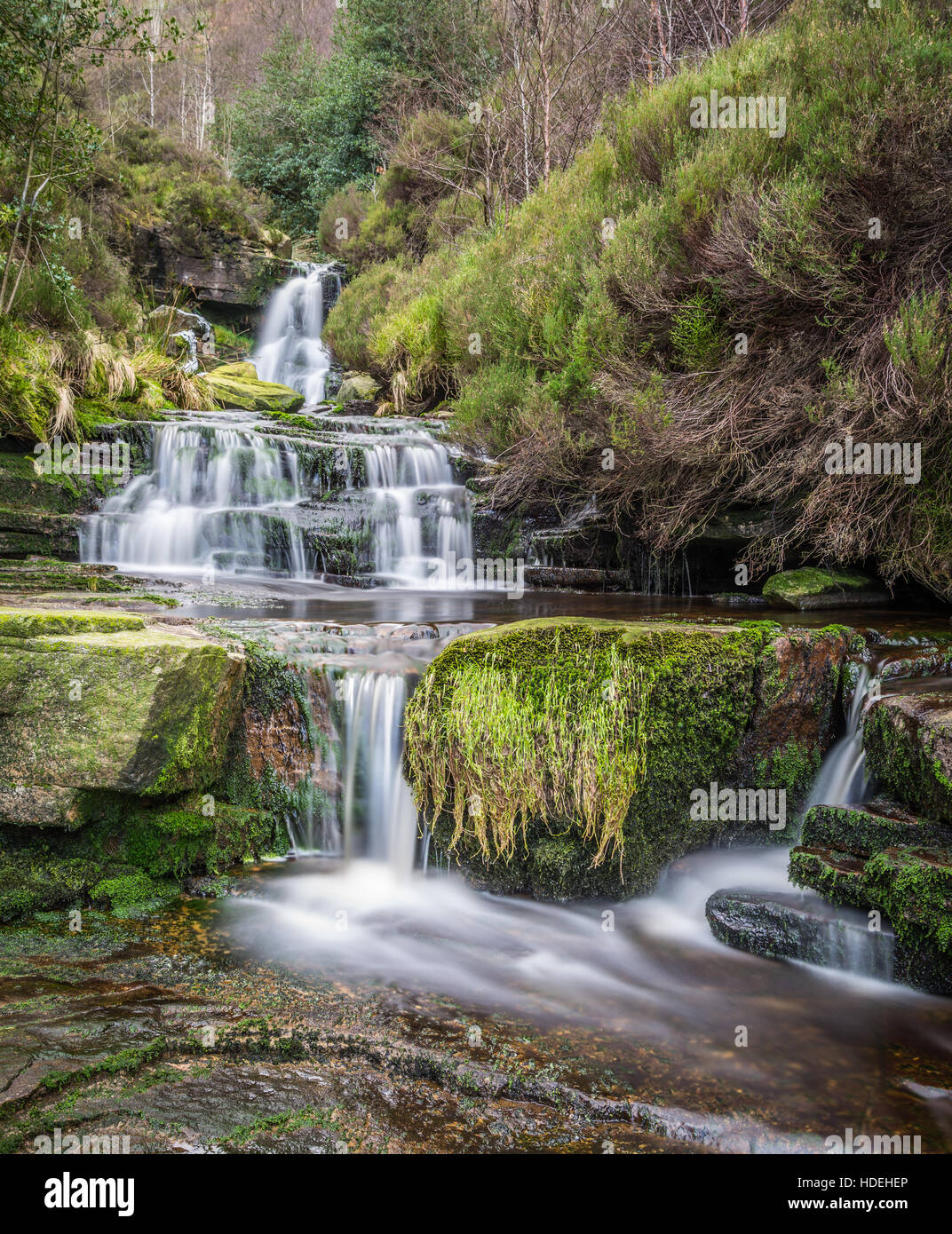 Waterfall at Blake Clough in the Peak District Derbyshire, England UK ...
