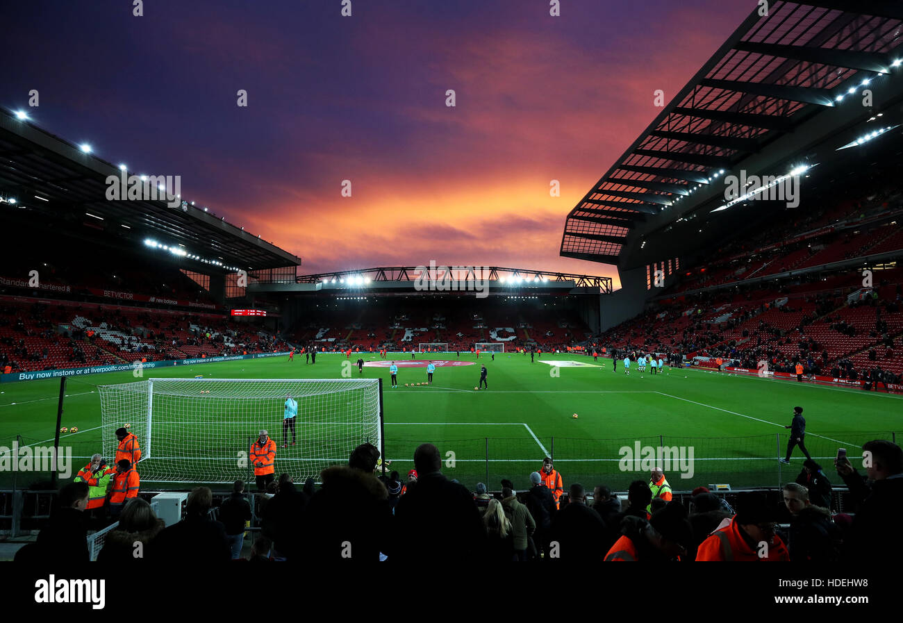 The sun begins to set over the ground before the Premier League match ...