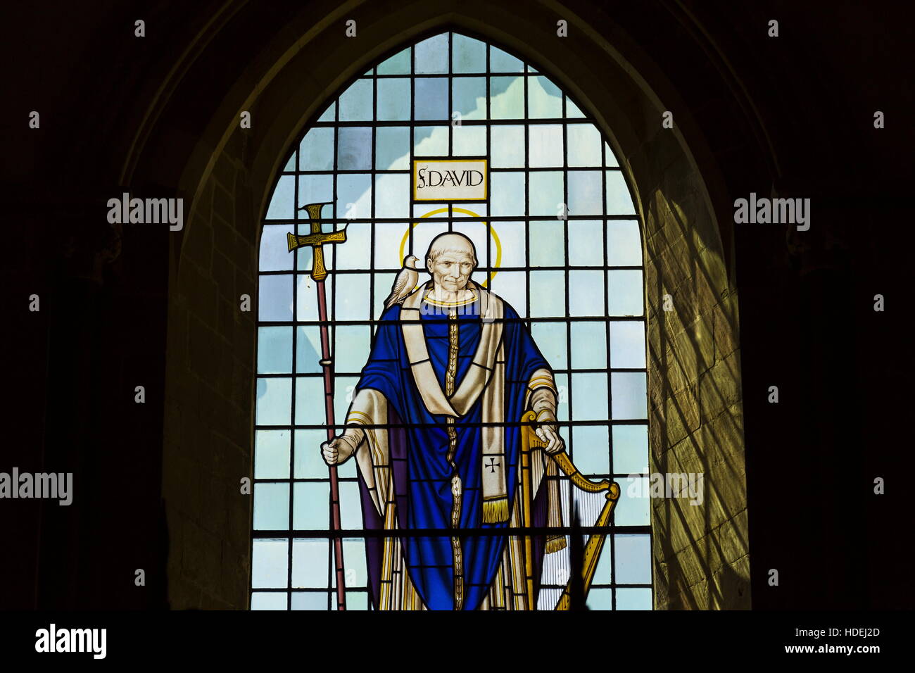 Saint David on stained glass window in Chichester Cathedral Stock Photo ...