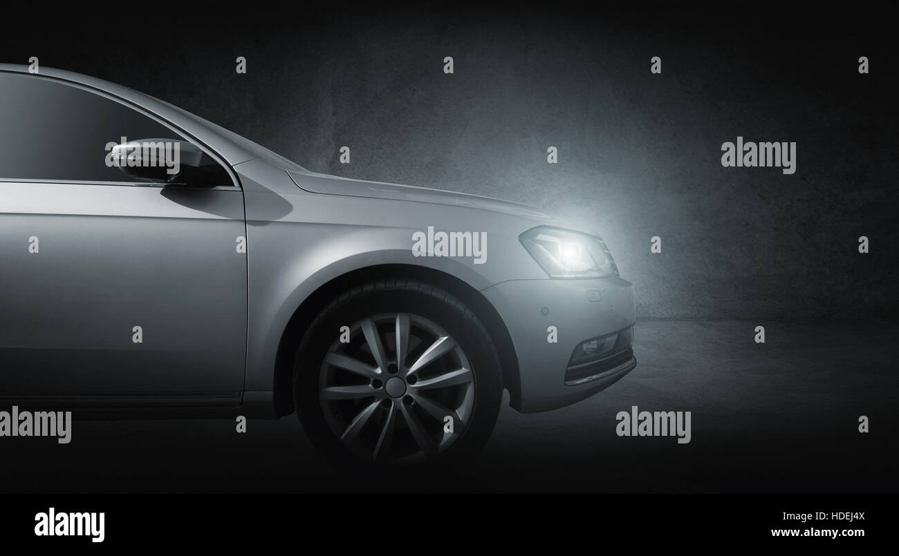 Front headlights of grey car Stock Photo - Alamy